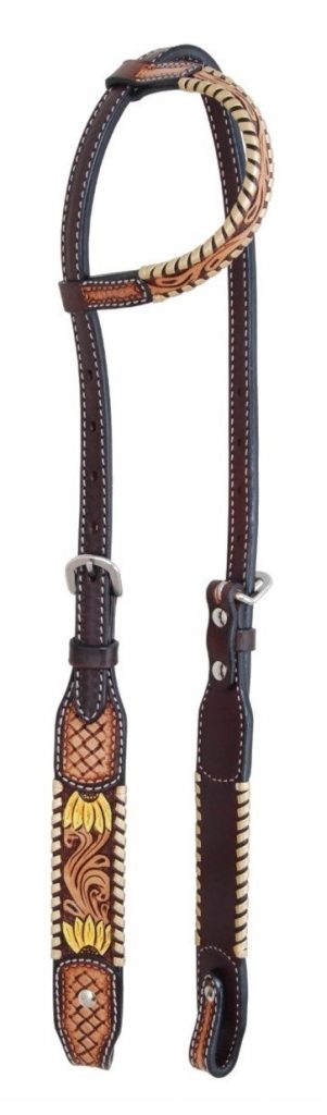 Rafter T One-Ear Headstall w/ Tooled Sunflowers – K&N Equine Solutions